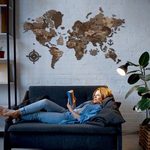 3D World Map in Tera or Cypress Colors 3D Wood Map of the - Etsy