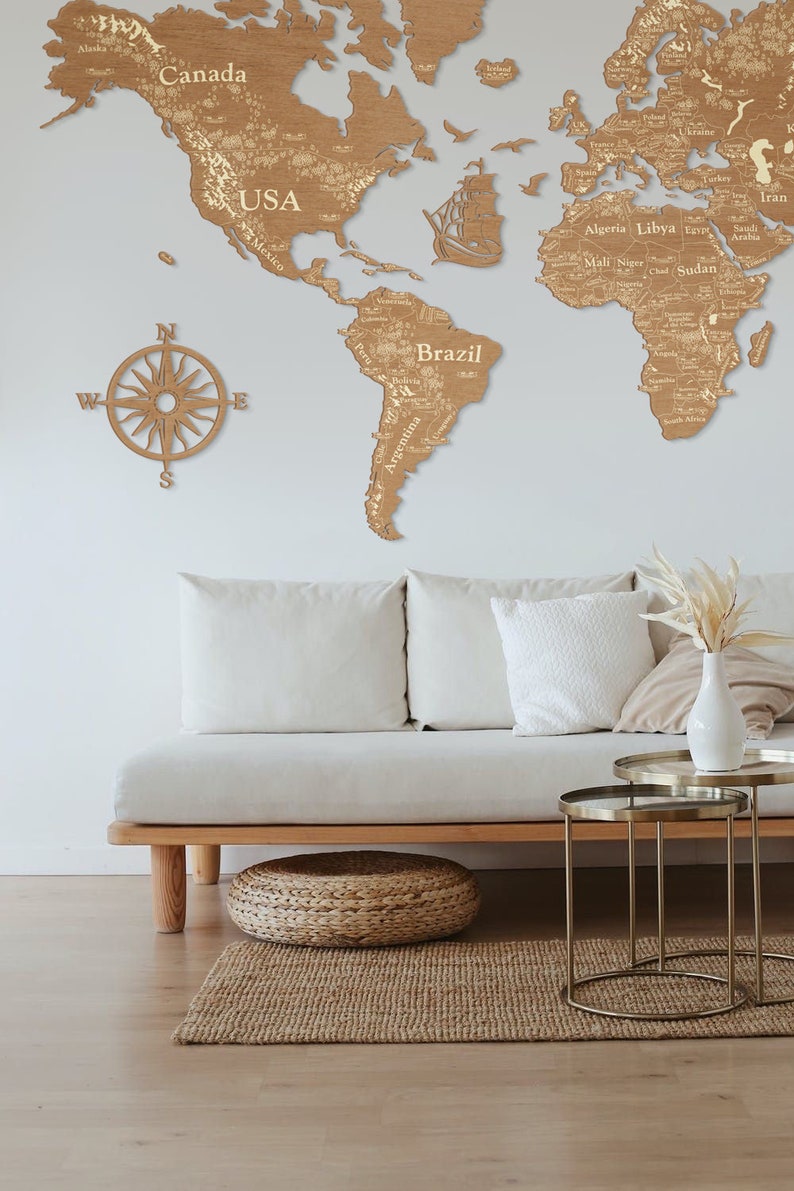 World Wall Map With Etched Names of Countries World Travel | Etsy