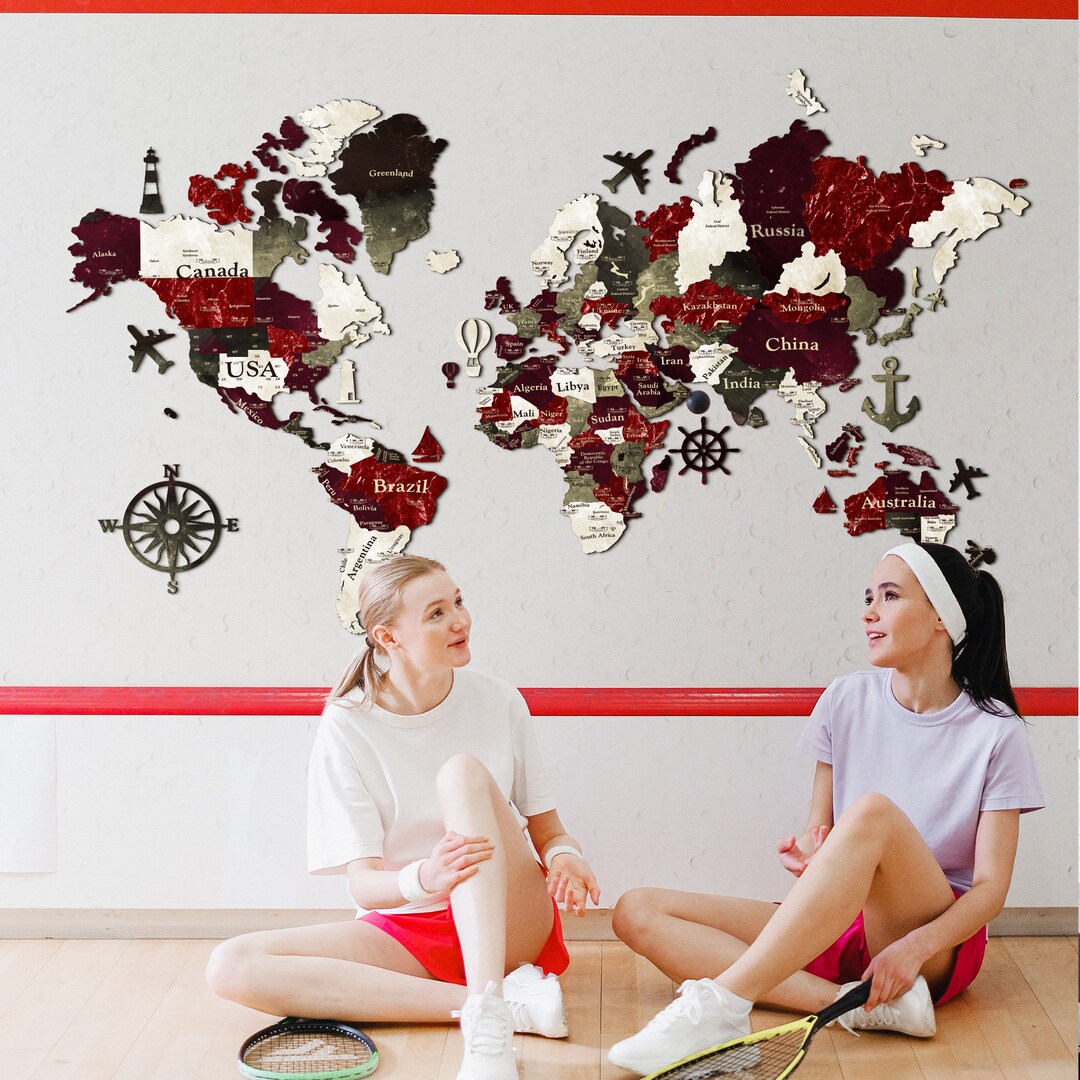 3D World Map With Pushpins 3D Wall Map to Mark Travels Wood - Etsy