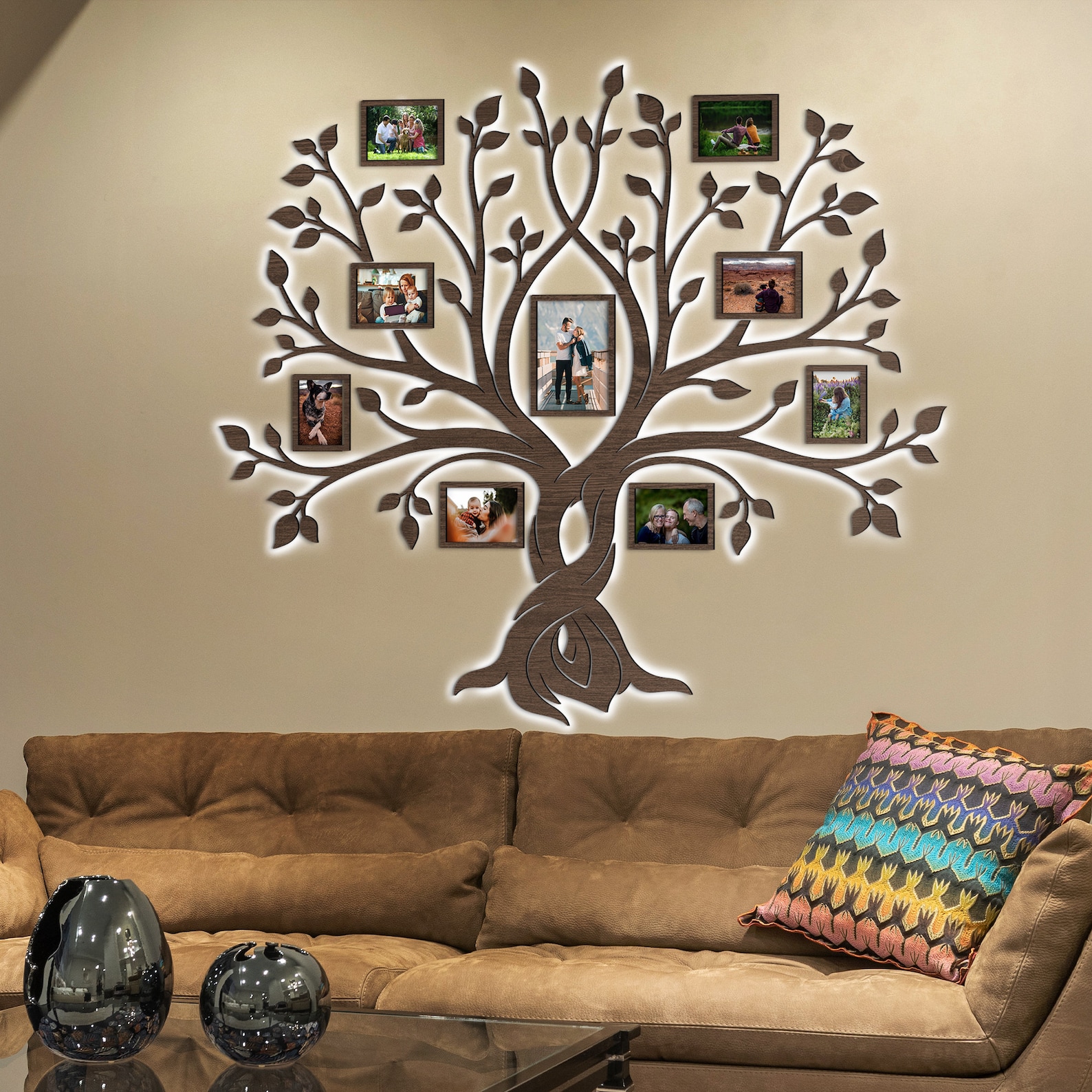 Led Photo Collage Wooden Family Tree Family Photos Frames | Etsy