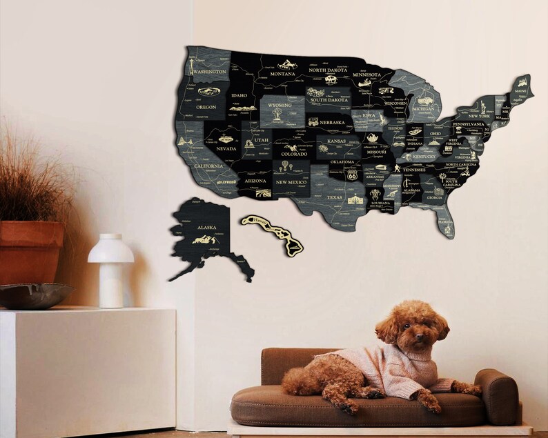 Push Pin US Wall Map Large Wooden 3D USA Map With Famous - Etsy