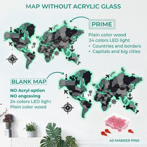 Led 3D Wall Map Art, Led Wall Art, Apartment Decor, World Map With LED ...