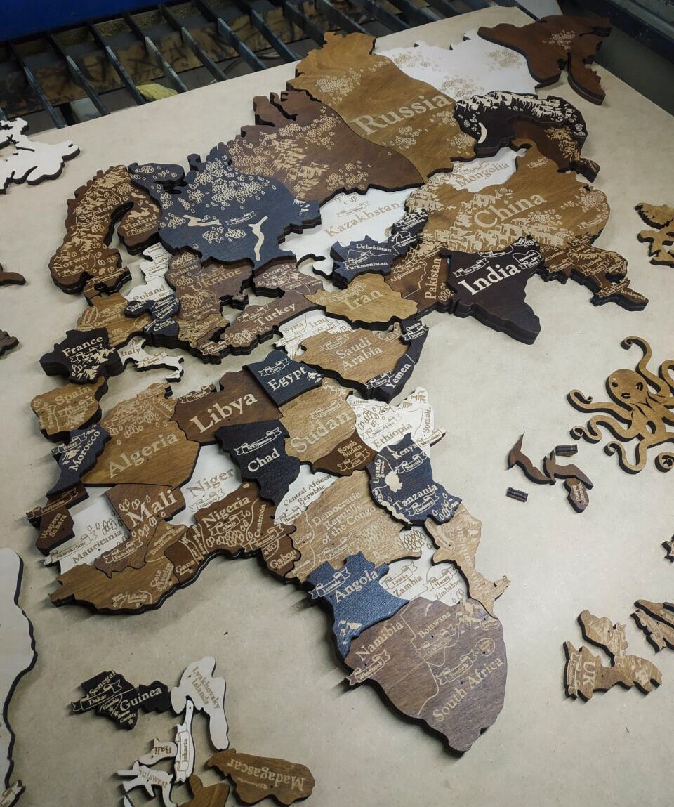 3D Wooden Push Pin World Map In Color Oak & Cypress Wooden | Etsy