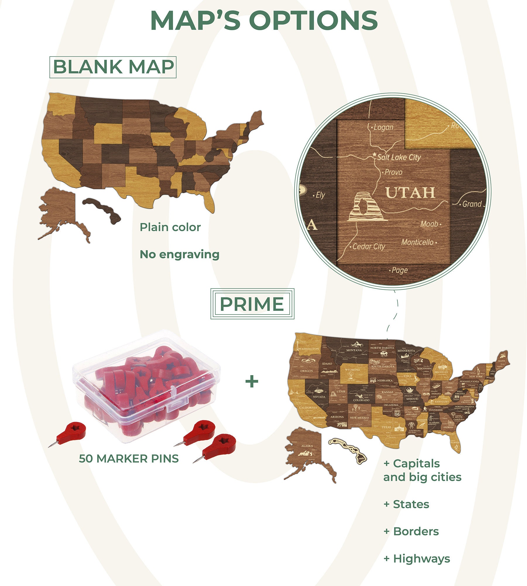 Pushpin USA Map and Pins Wooden 3D USA Wood Map Map of the | Etsy