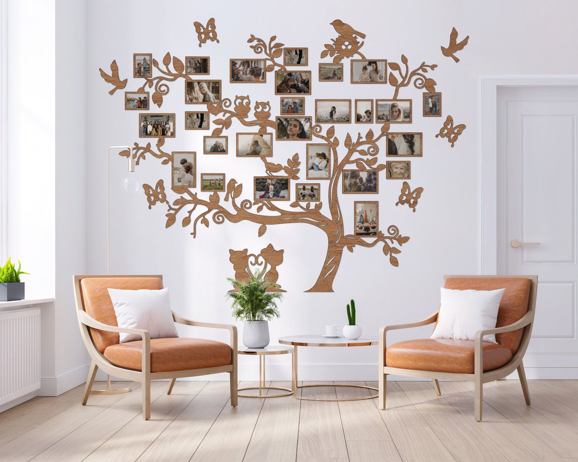 Houten stamboom kunst aan de muur, grote familiefoto's collage ...