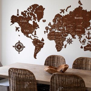 Large World Map Wall Hangings, Wood World Map With Borders, Countries ...