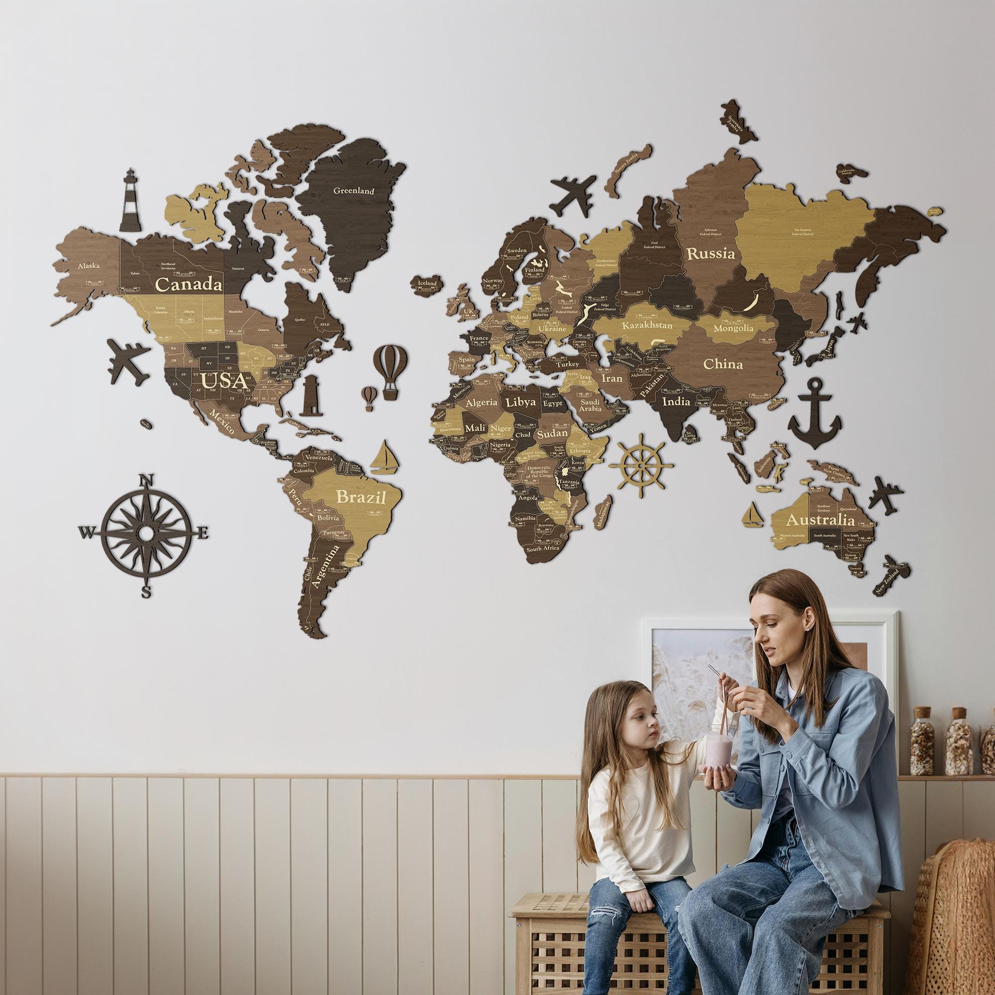 Large World Map For Wall Push Pin KPSKE 3D Wooden World Map For Wall ...