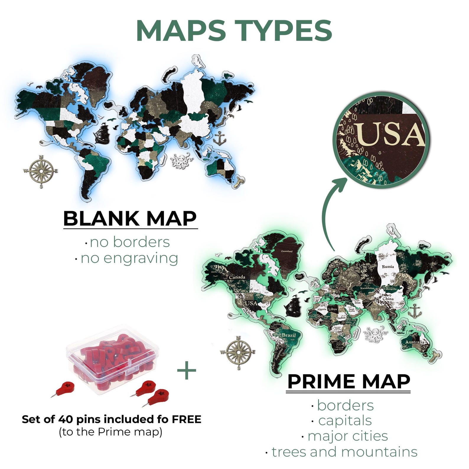 3D LED RGB Map of the World, Neon Map Wall, 3D Wooden World Map ...