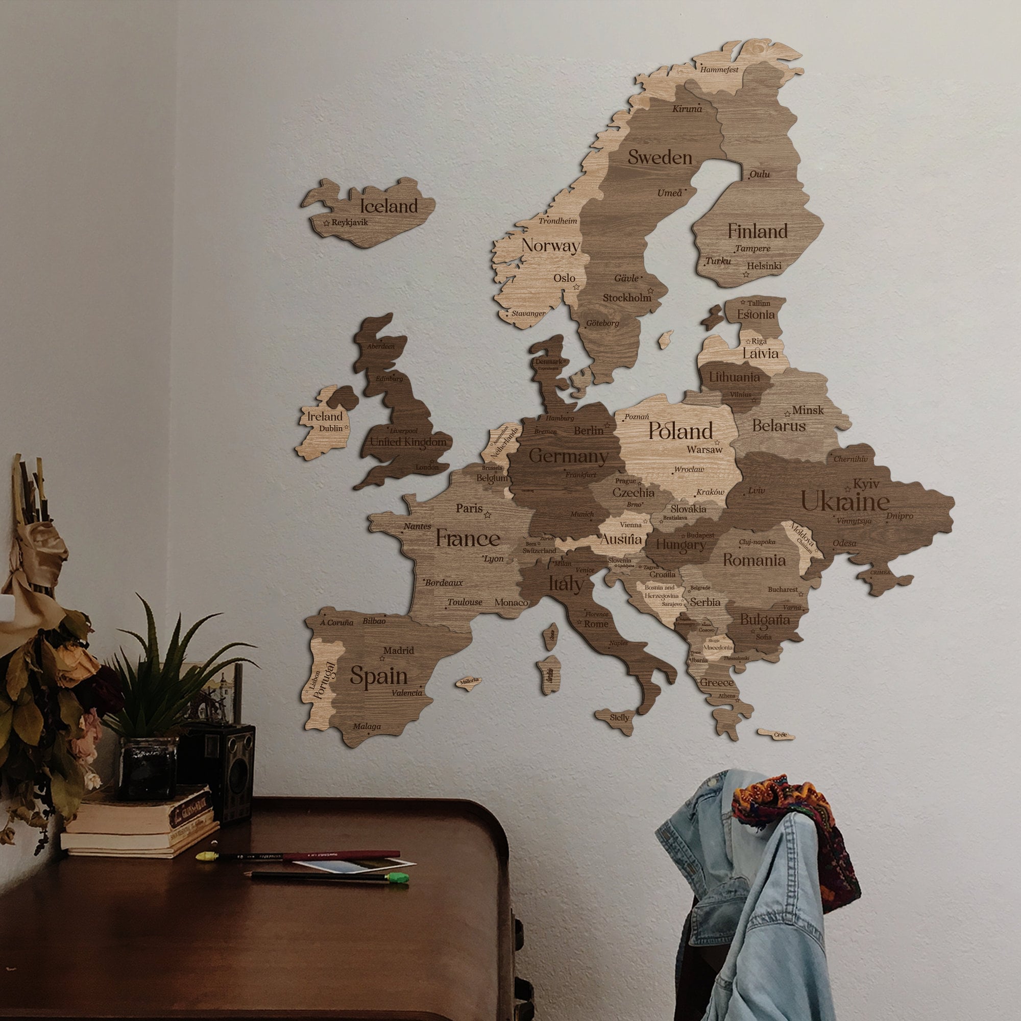 3D Wooden Map of Europe, Wood Push Pin Travel Map, XXL Map Wall Art ...