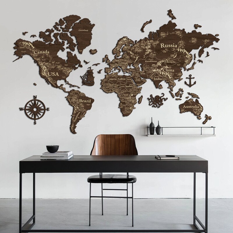 Rustic World Map - Etsy