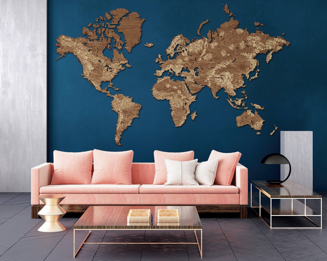 Large Wall Map of the World, Wooden World Map to Mark Travels, Push Pin ...