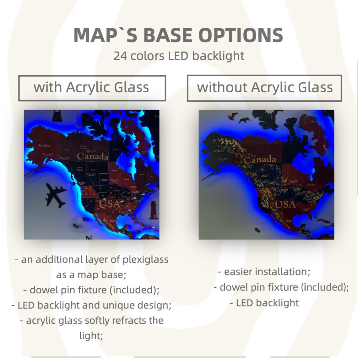 3D LED Map of United States Rgb Led Backlit US Map Wooden - Etsy