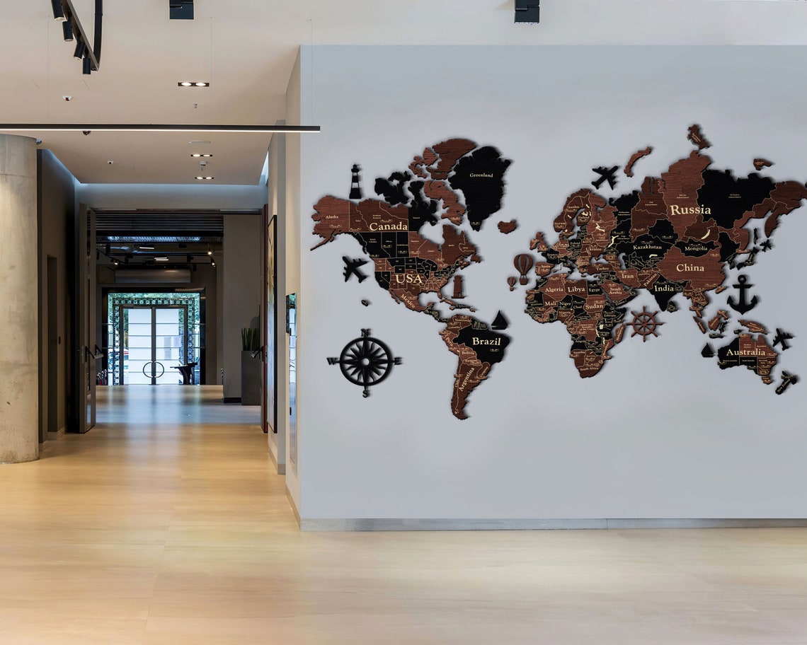 3D Red & Black World Map XXL Map of the World Push Pin Map | Etsy