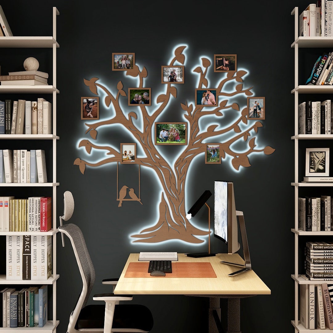 Large Led Family Tree, Family Photo Collage, Wooden Tree of Life With ...