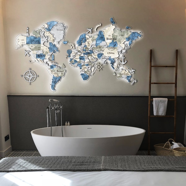 Wooden World Map With Led Lights - Etsy