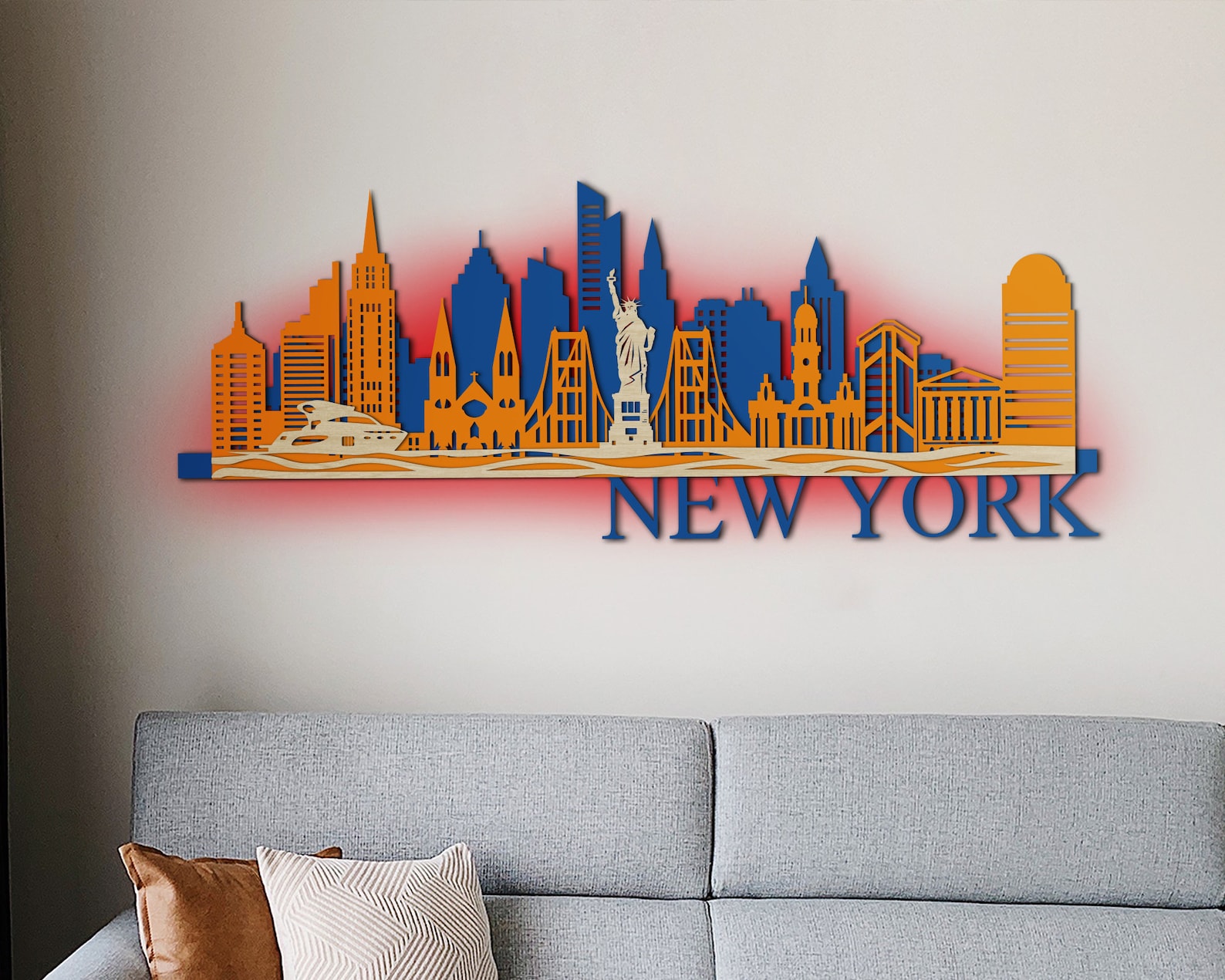 3D Led Rgb Wall Decor New York, Led Light Wall Sign, USA Capital City ...
