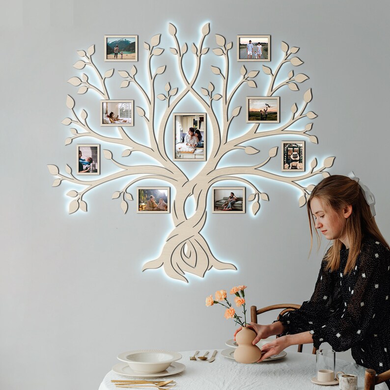 Wood Family Tree With Led Light Led Wall Decor Wooden Photo - Etsy