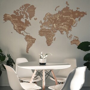 Extra Large Wooden World Map With Borders Countries Capitals | Etsy