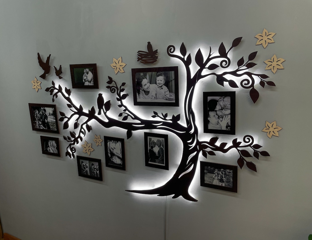 Led Family Tree With Wooden Photo Frames Wall Light Decor - Etsy Australia
