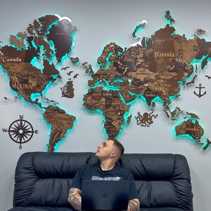 3D Wooden Push Pin Map With Leds, Remote Control RGB LED Wall Map ...