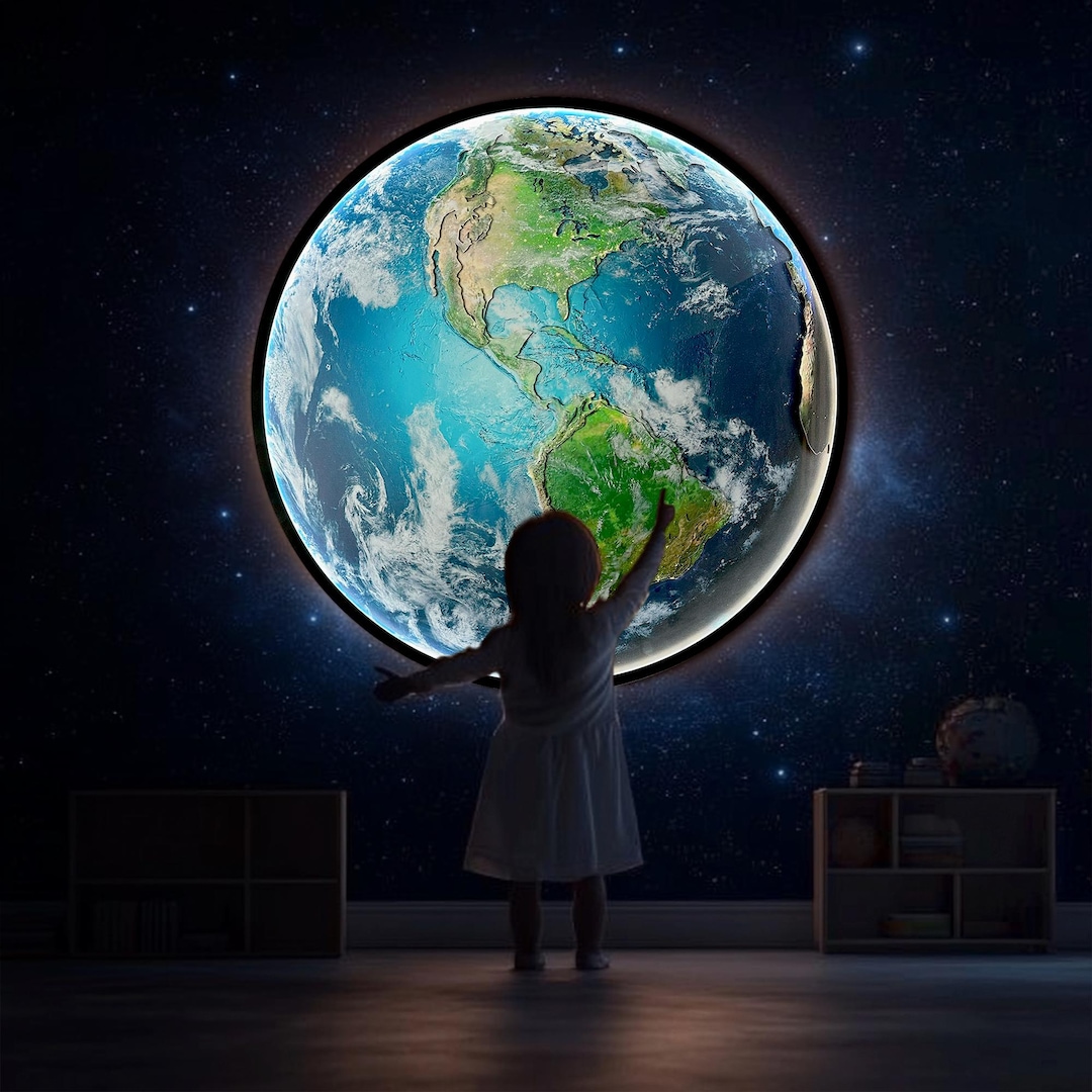 Atmospheric Globe Light, 3D LED Globe Decor, Earth Lamp Wall-mounted ...
