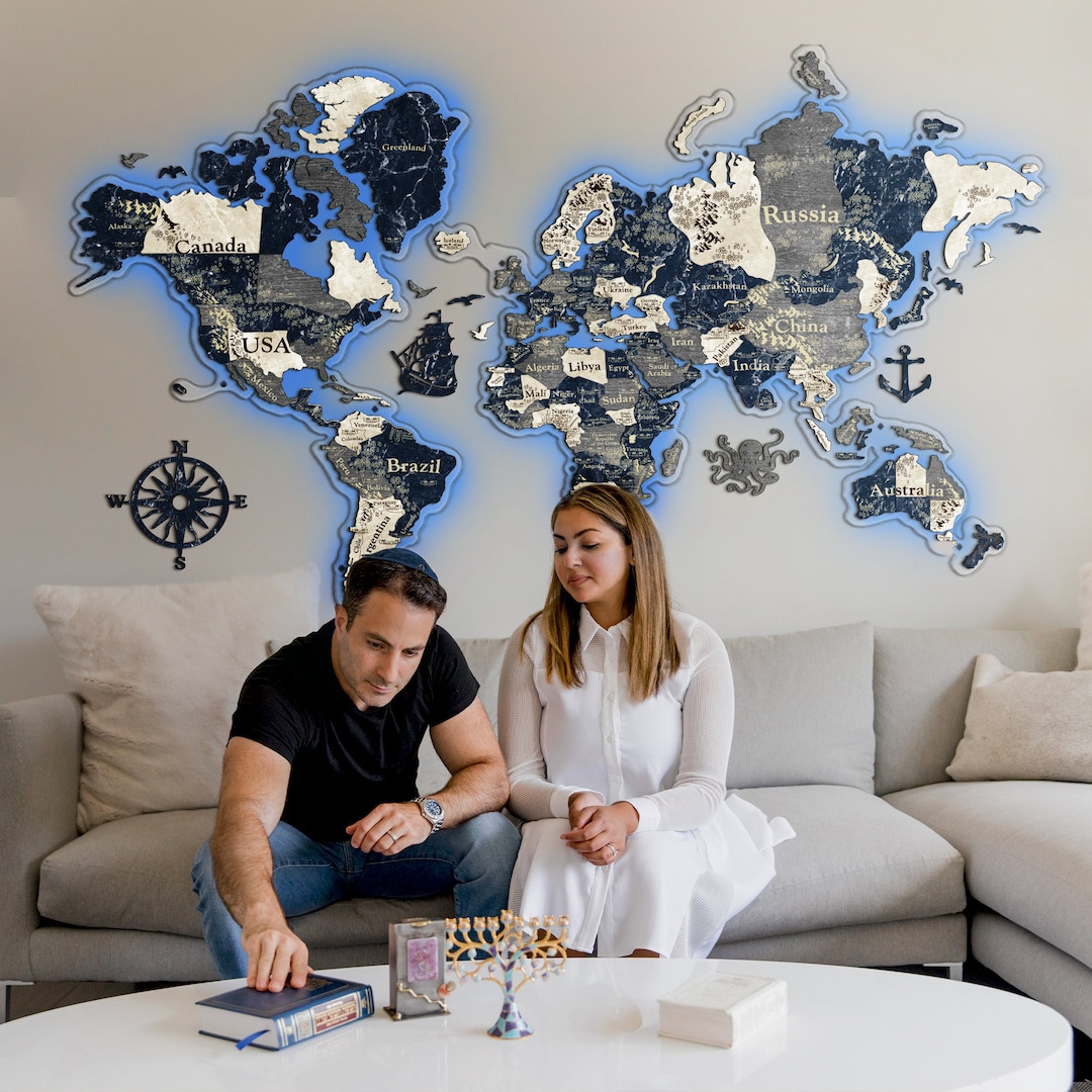 Led Backlight Map Wooden World Map Wall LED Lighting Wooden - Etsy UK