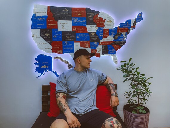 3D LED Map of United States Rgb Led Backlit US Map Wooden - Etsy