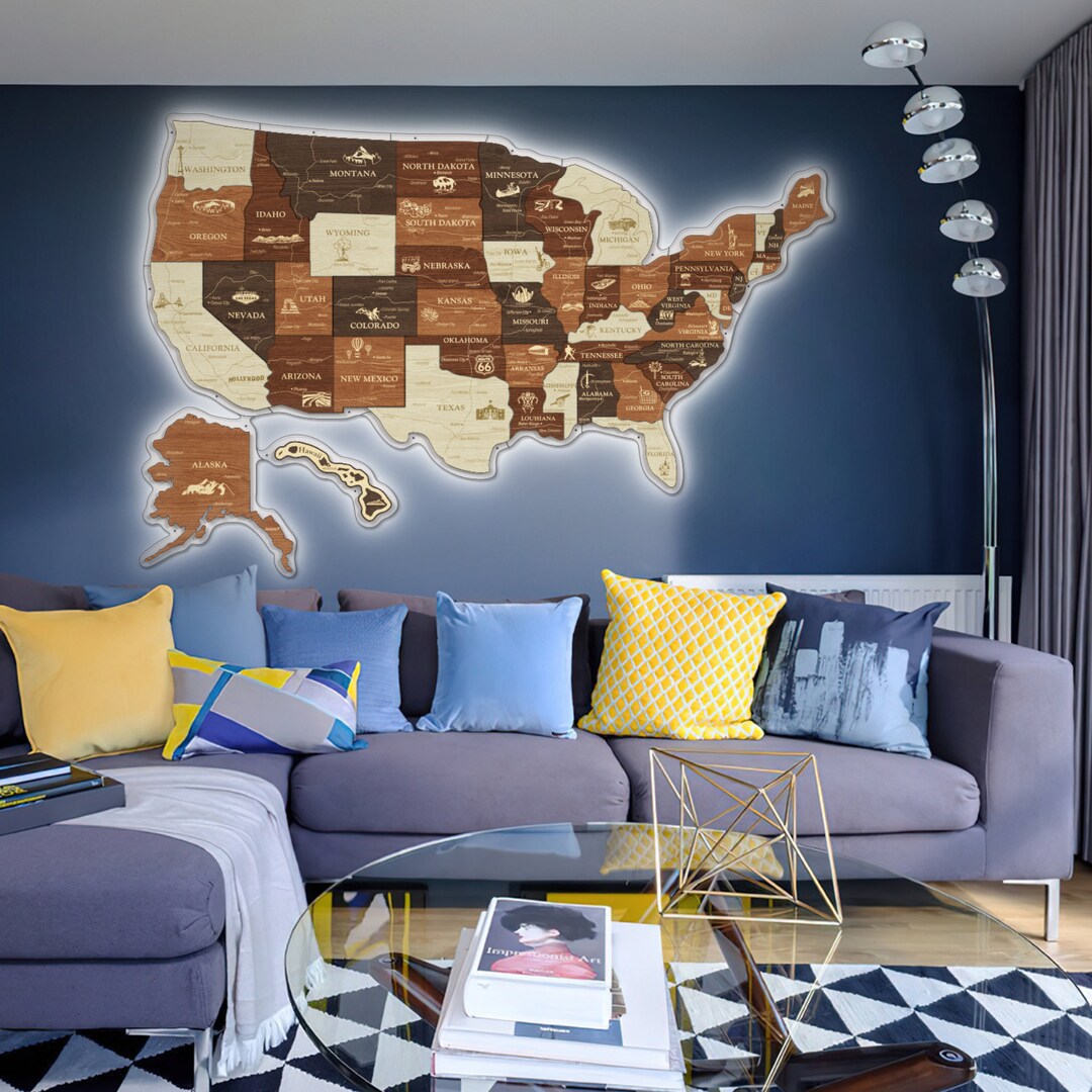 Family Travel Map, Rgb Led Map of USA, 3D Map of United States With Led ...