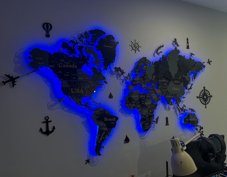 Led 3D Wall Map Art Led Wall Art Apartment Decor World Map - Etsy