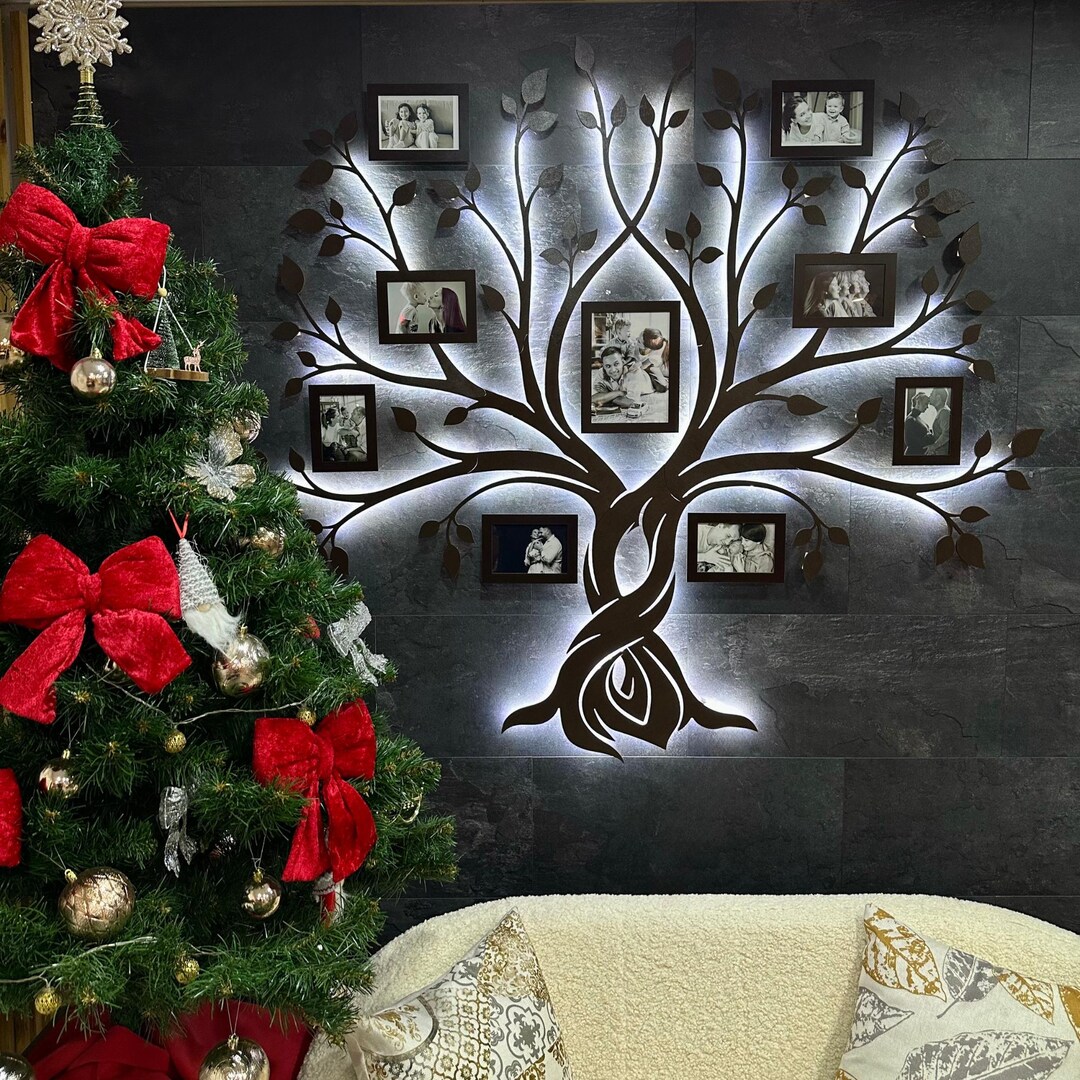 Wood Family Tree, Led Family Tree Art, Large Family Photo Collage With ...
