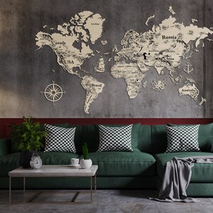 Extra Large Wooden World Map With Borders, Countries, Capitals Engraved ...
