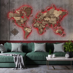 Led Wall Art, World Map With LED Lighting, Apartment Decor, Led 3D Wall Map Art, Illuminated ...