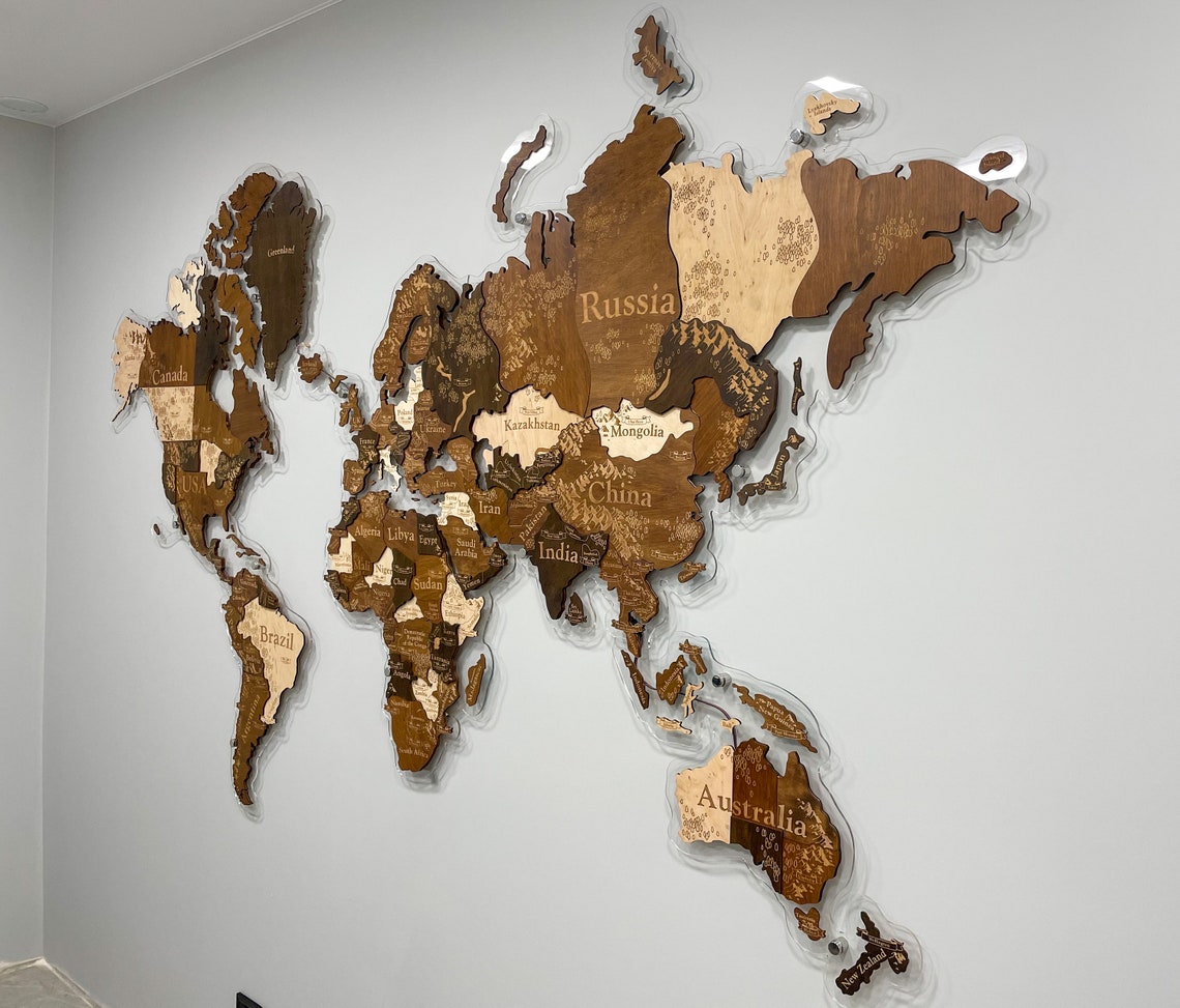 3D LED RGB Map of the World Neon Map Wall 3D Wooden World - Etsy Denmark