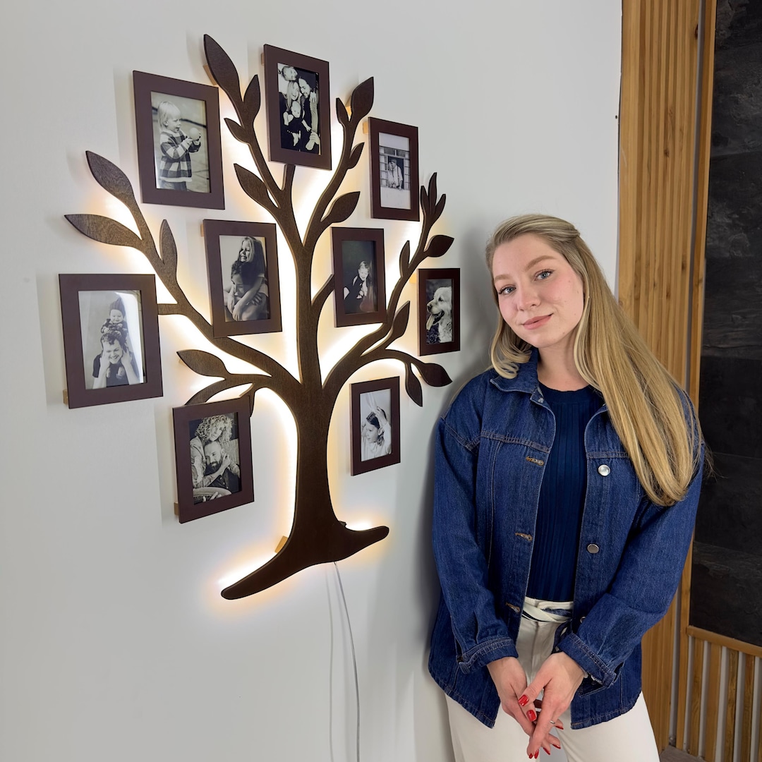 Wooden Family Tree With Led, Led Photo Frame Lighting, Family Photo ...