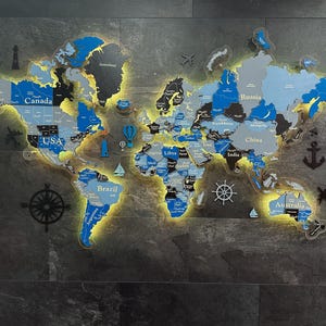 Led 3D Wall Map Art, Led Wall Art, Apartment Decor, World Map With LED ...