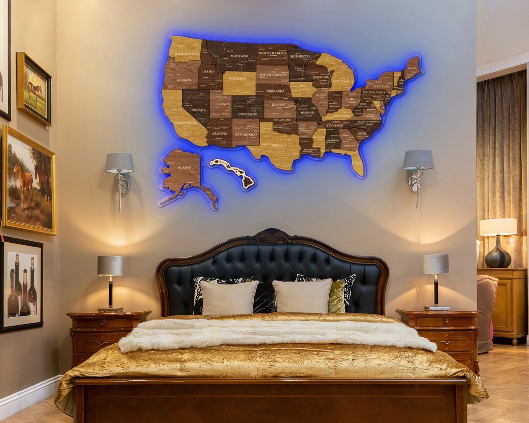 Remote Rgb Led Map of USA, 3D Map of United States With Led Lights ...