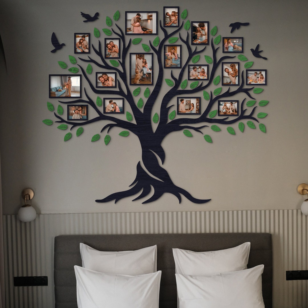 Wooden Family Tree With Photo Frames, Large Family Tree, 7th Wedding ...