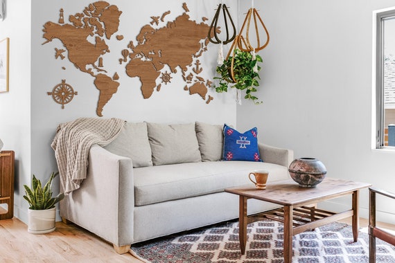 Light Wooden Map of the World Decor Ideas for Offices and - Etsy