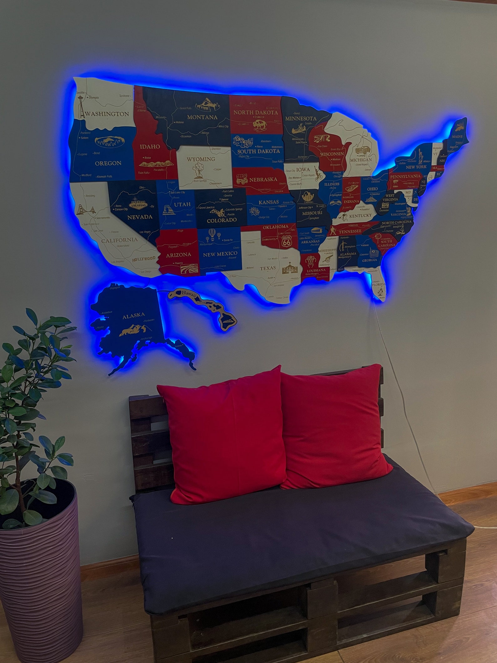 3D LED Map of United States Rgb Led Backlit US Map Wooden - Etsy