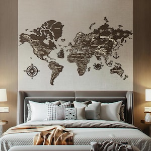 Extra Large Wooden World Map With Borders, Countries, Capitals Engraved ...