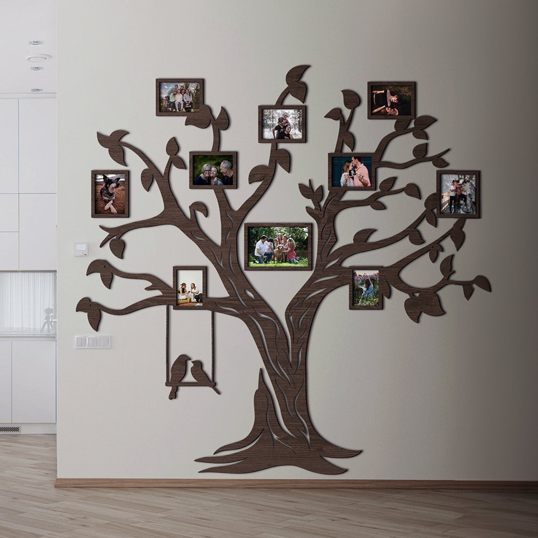 Family Tree Art, Wooden Family Tree With Photo Frames, Large Tree of ...