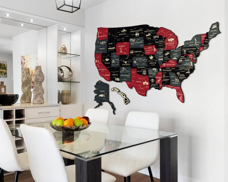 Push Pin US Wall Map Large Wooden 3D USA Map With Famous - Etsy