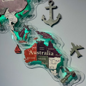 3D Led Backlight Map, Led Wall Art, Large Wood World Map, Push Pin Wall ...