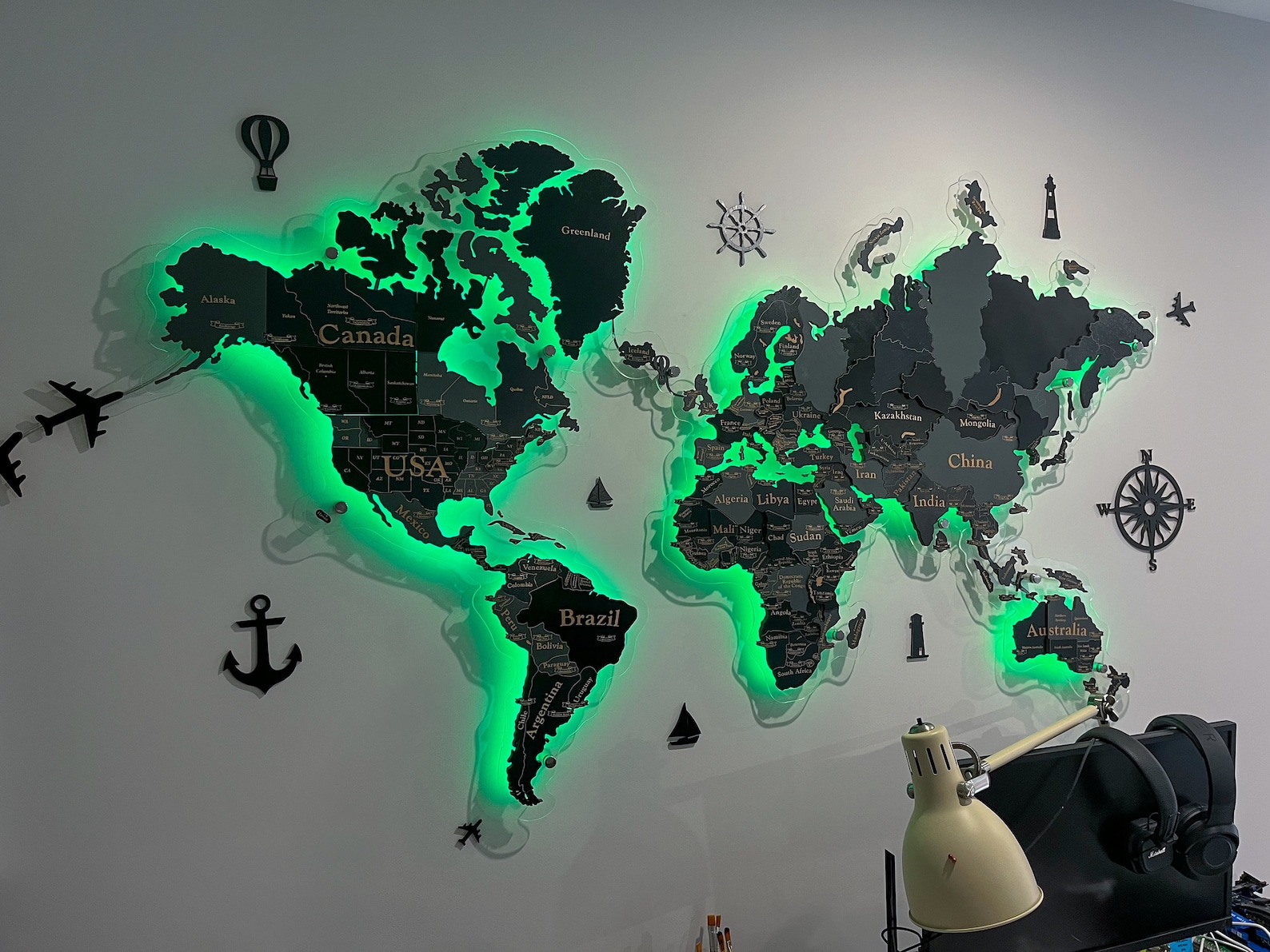 Led 3D Wall Map Art Led Wall Art Apartment Decor World Map - Etsy