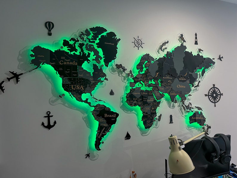 Led 3D Wall Map Art Led Wall Art Apartment Decor World Map - Etsy