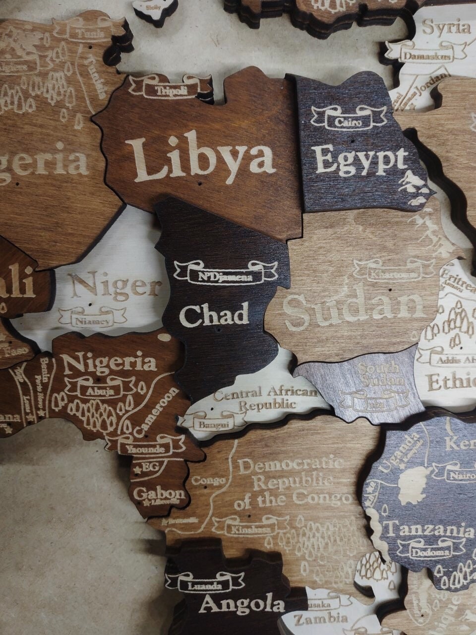 Wooden Push Pin Map in Walnut and Wenge Colors 3D Wood World | Etsy