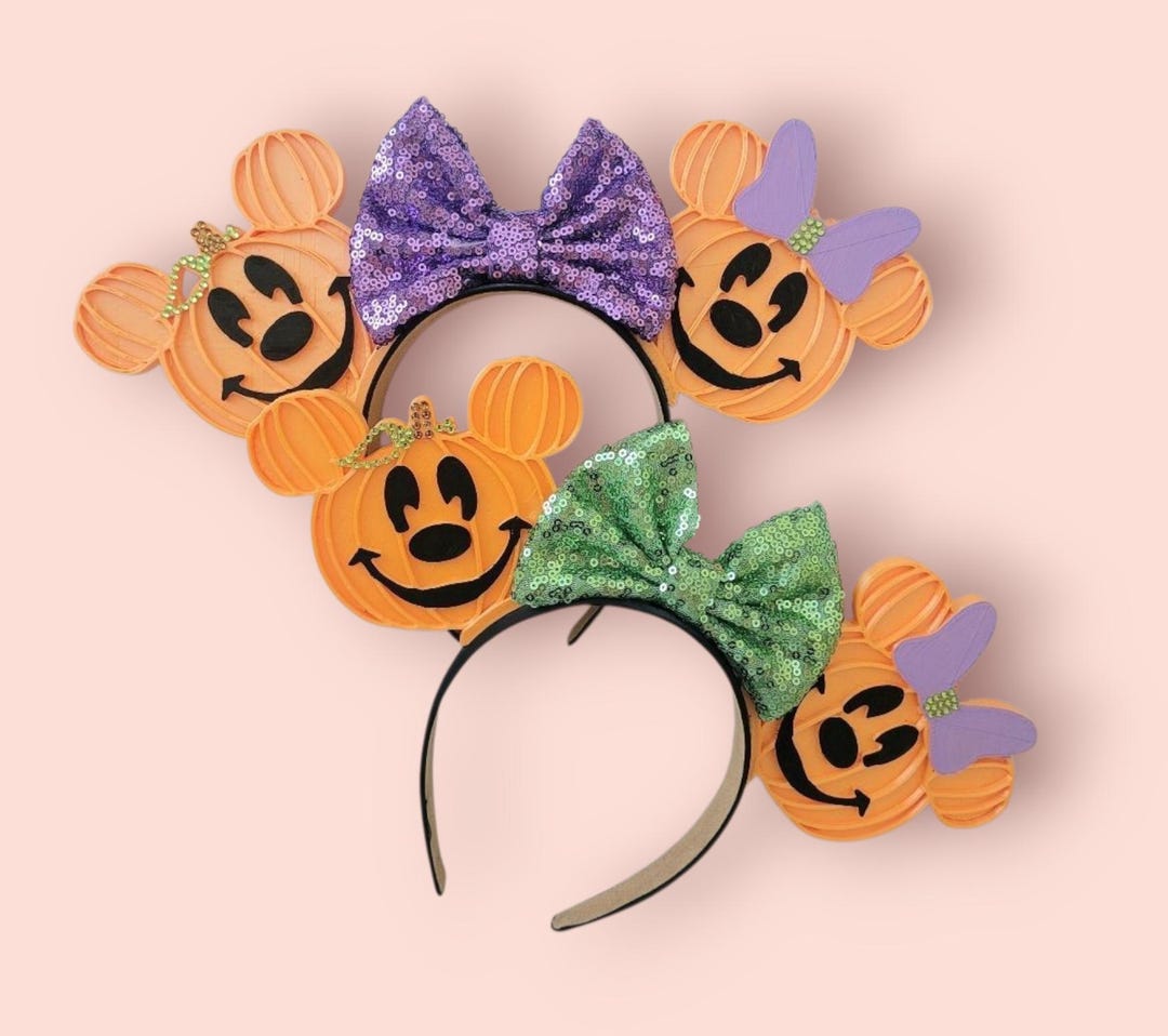 3D Printed Halloween Mouse Pumpkin Ears: Mickey & Minnie Pair - Etsy