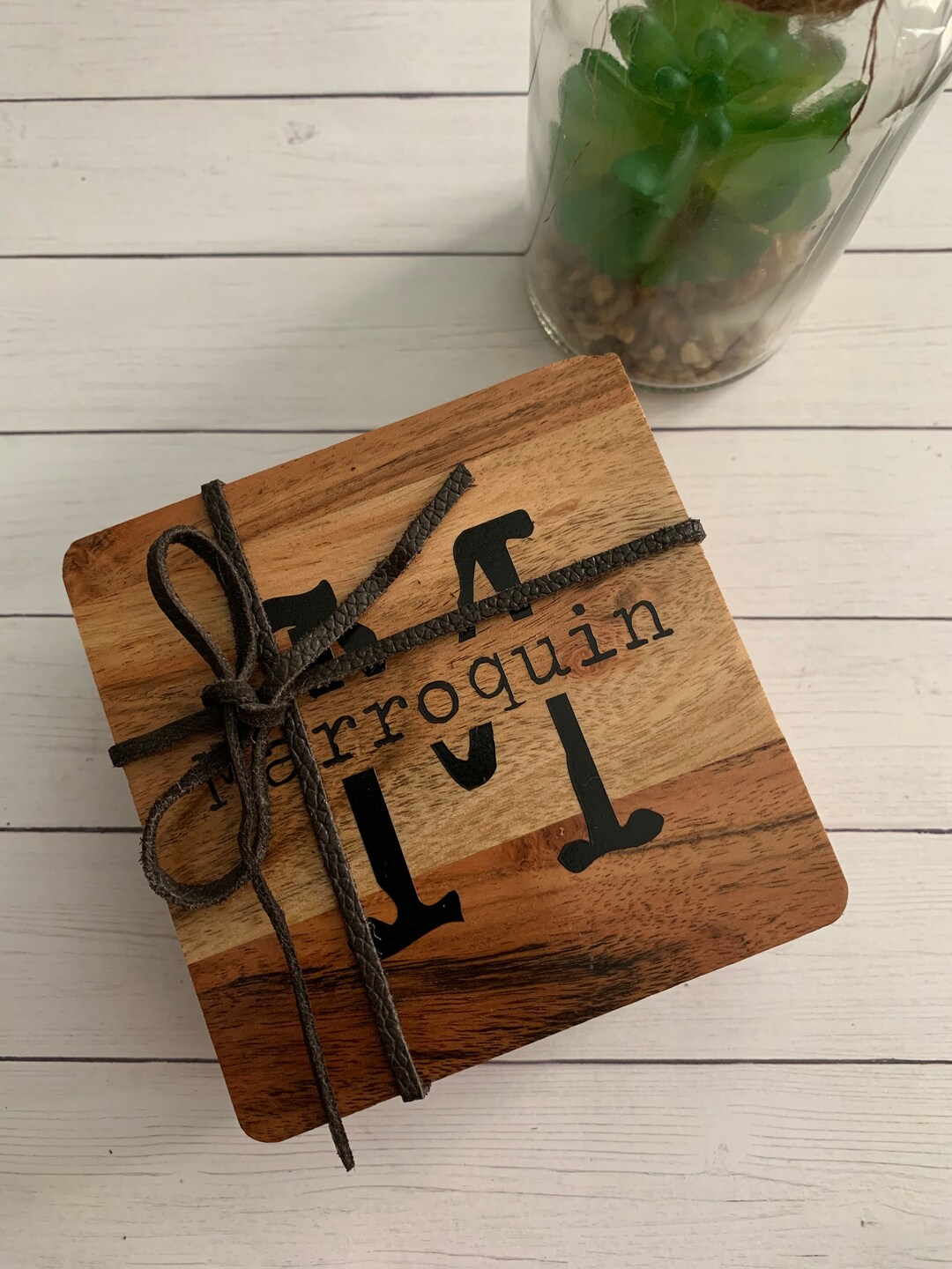 Sets of 4 Personalized Wood Coasters- Custom Vinyl Sealed Coaster ...