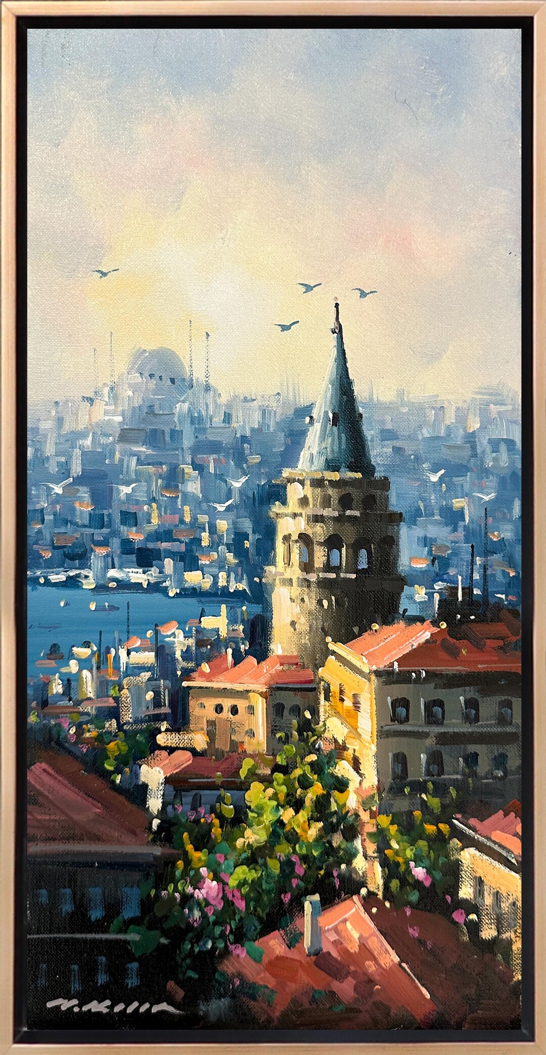 Istanbul Wall Art Galata Tower Landscape Painting Handmade Oil Art ...
