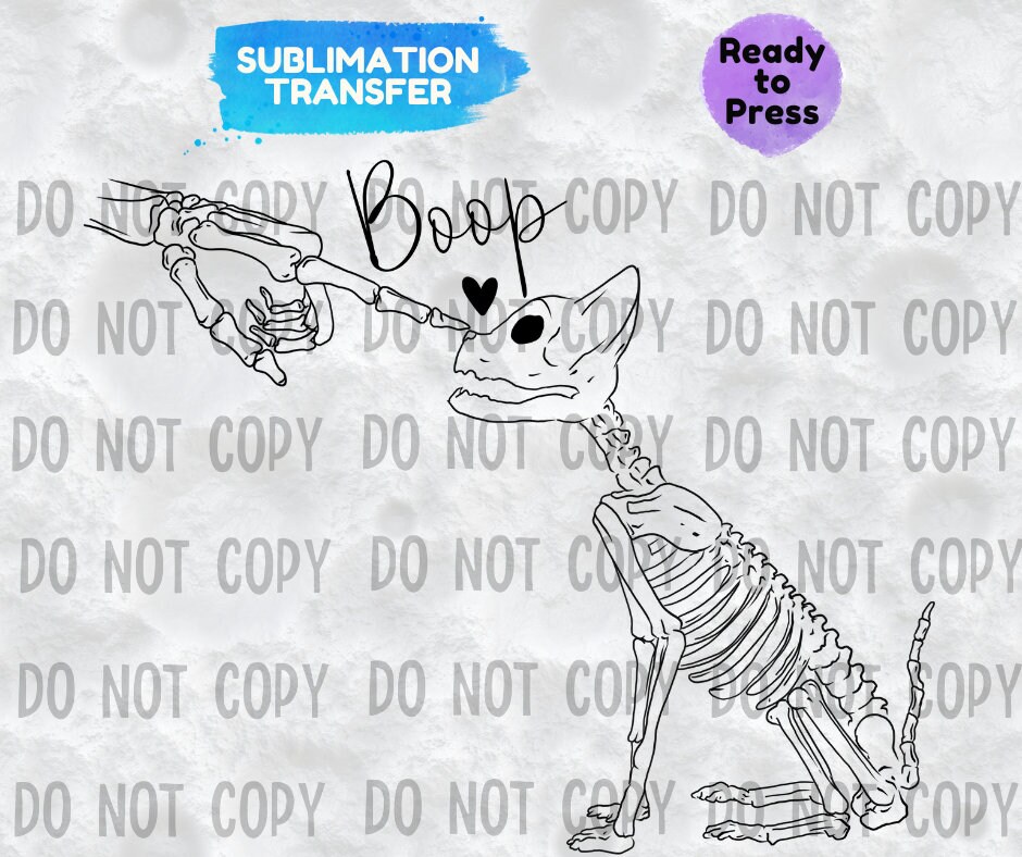Boop Cat Skeleton With Skeleton Hand, Sublimation Transfer Ready to ...